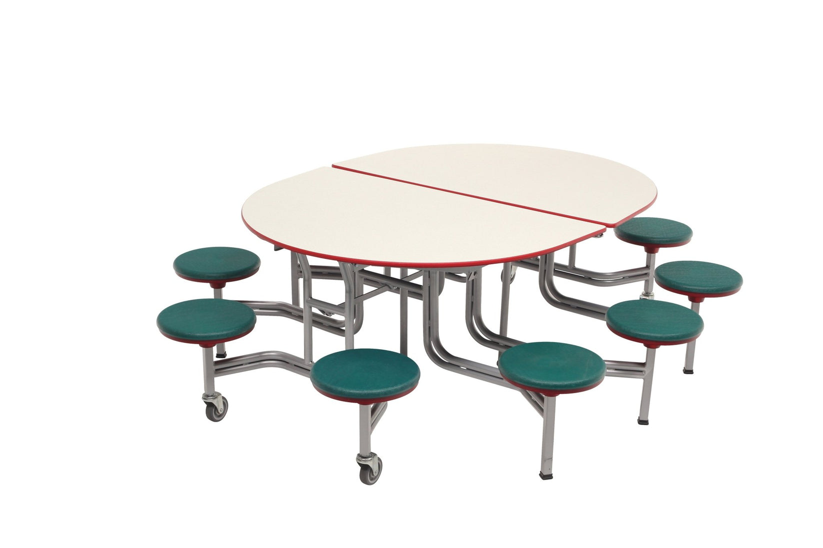 AmTab Elliptical Cafeteria Table with Attached Stools - 10 Seats ...