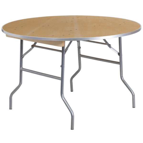 Fielder 4-Foot Round Folding Banquet Table Heavy Duty Birchwood with M ...