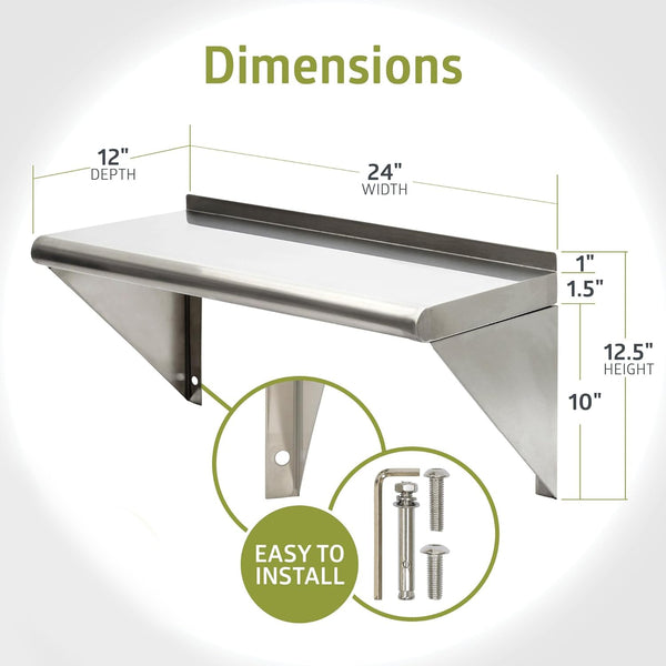 Fuerza NSF-Certified Stainless Steel Wall Mount Storage Shelf with 1 ...