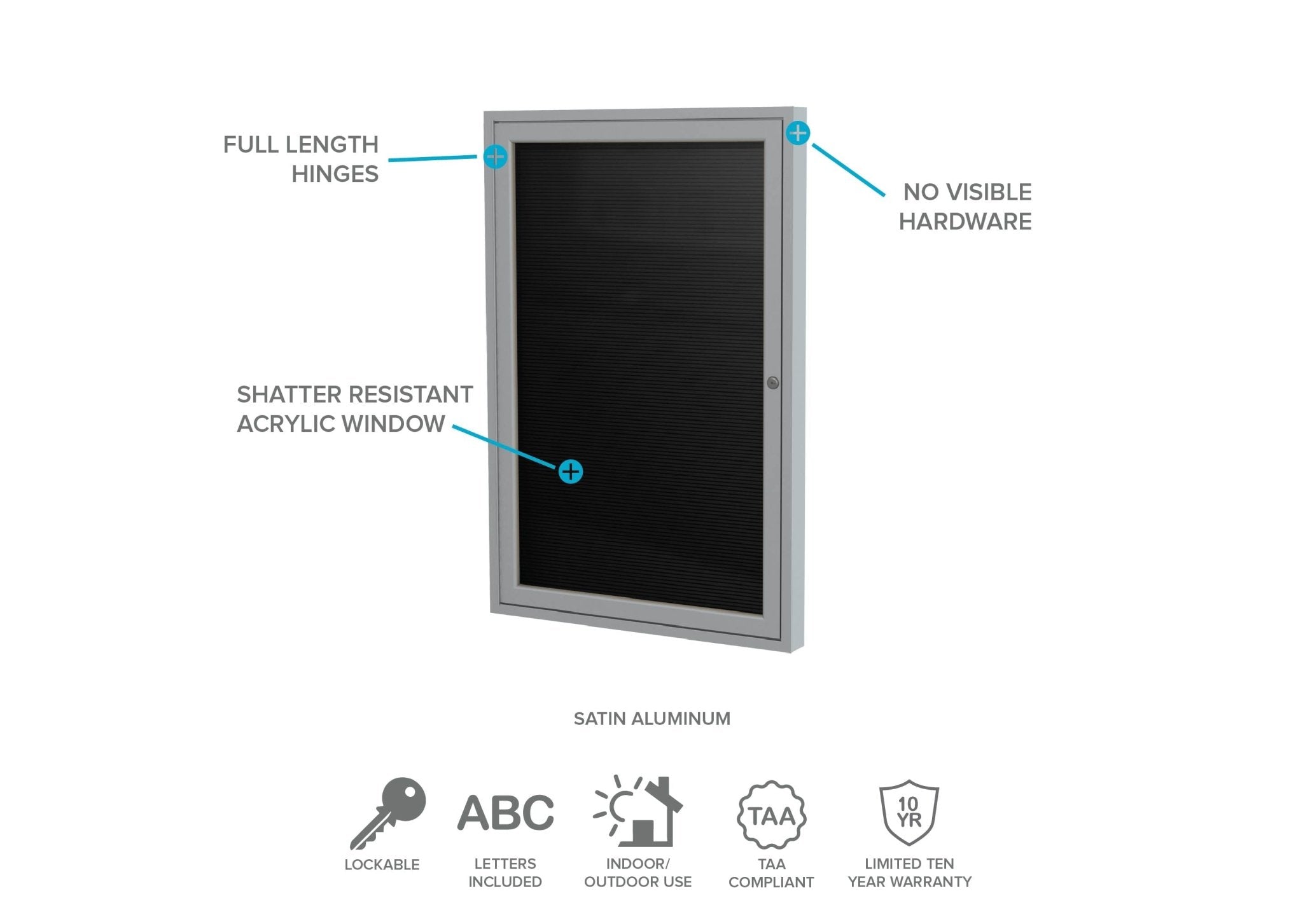 Ghent Indoor/Outdoor Enclosed Vinyl Letter Board, Satin Aluminum Frame ...