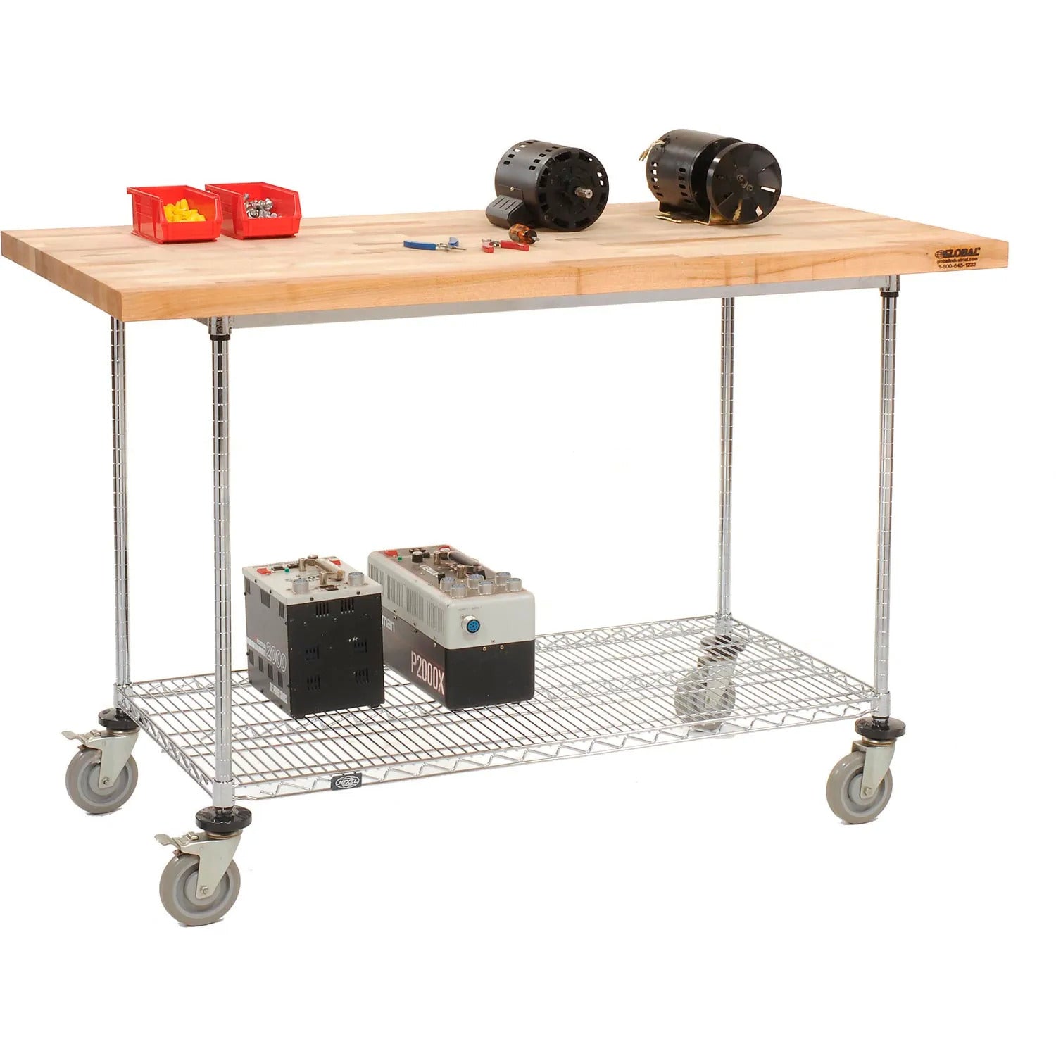 Global Industrial Chrome Wire Mobile Workbench, 60"W x 30"D, Maple But ...