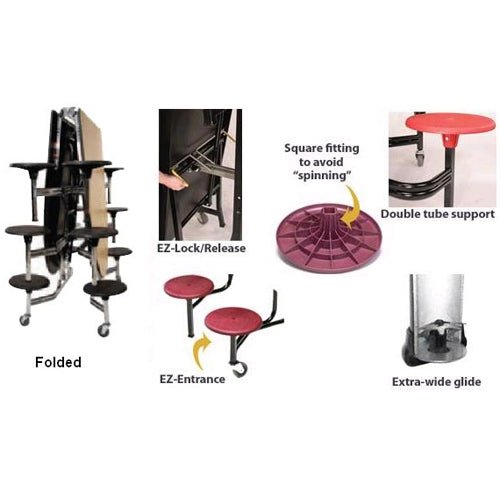 AmTab AMT-MSR608 Mobile Stool Table - Round - 60" Round Diameter - 8 ...