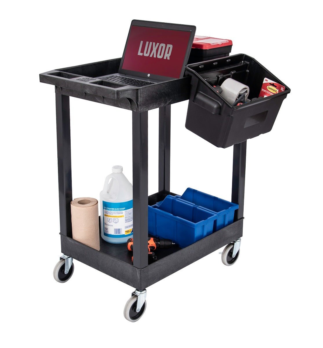 Luxor 24" x 18" Plastic Utility Tub Cart - Two Shelves with Outrigger ...