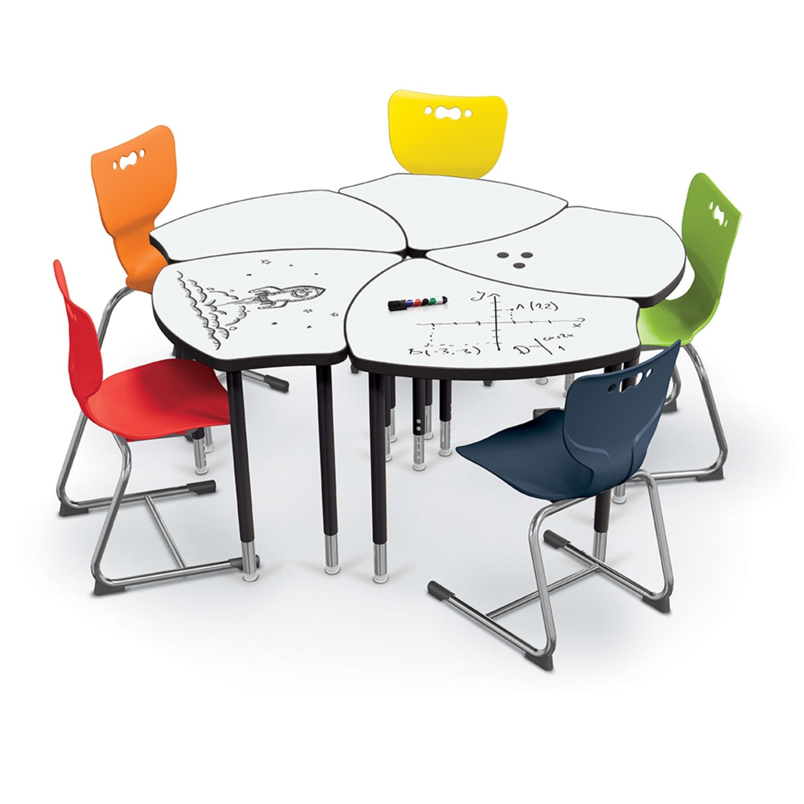MooreCo Hierarchy Shapes Dry Erase Desk + Porcelain Steel Whiteboard T ...