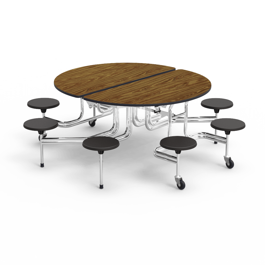 Virco Round Mobile Cafeteria Table with Attached Stools | 15" Height ...