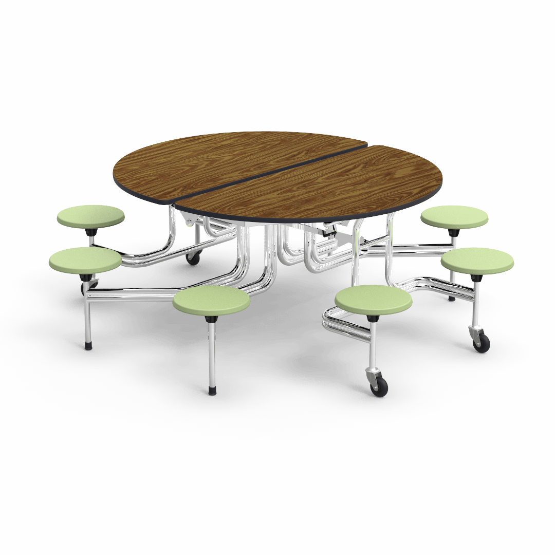 Virco Round Mobile Cafeteria Table with Attached Stools | 15" Height ...