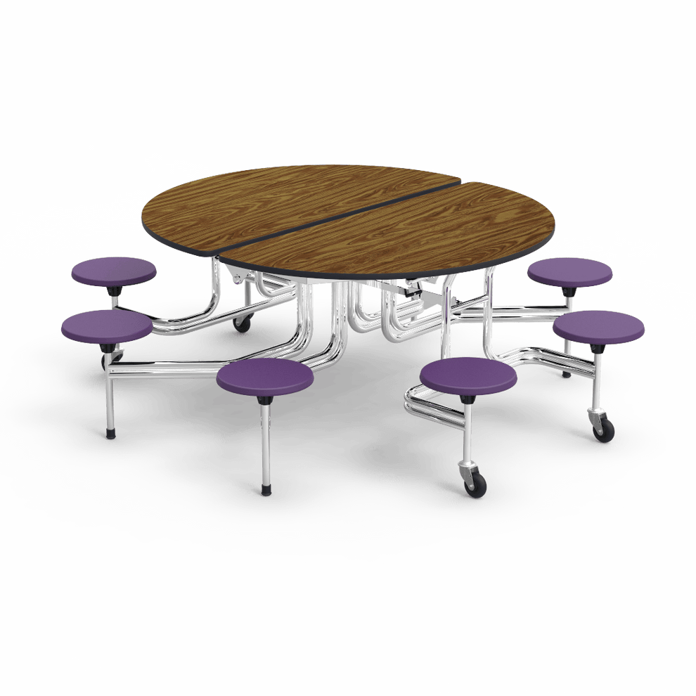 Virco Round Mobile Cafeteria Table with Attached Stools | 15" Height ...