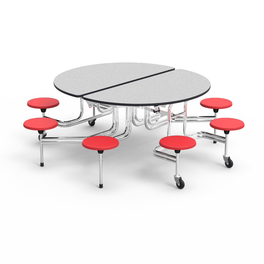 Virco Round Mobile Cafeteria Table with Attached Stools | 15" Height ...